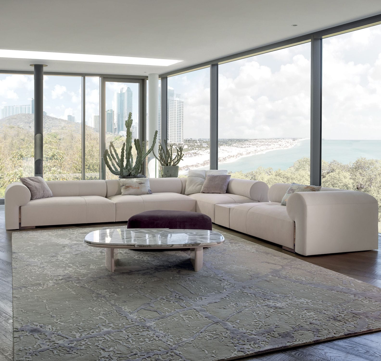 Divano modulare - HUG - LONGHI S.p.a. - d'angolo / beige / in tessuto