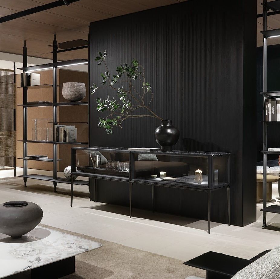 Credenza contemporanea - AIKO - Poliform - in olmo / in nichel / in vetro