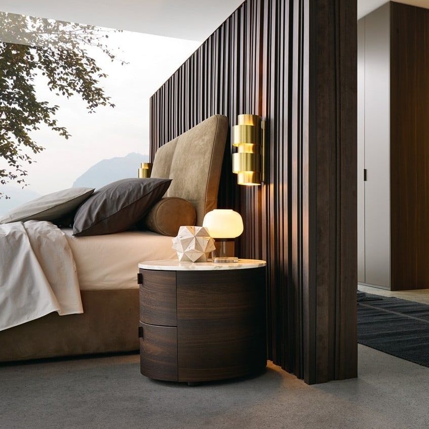 Comodino contemporaneo - ONDA - Poliform - in legno massiccio / in pelle / in marmo