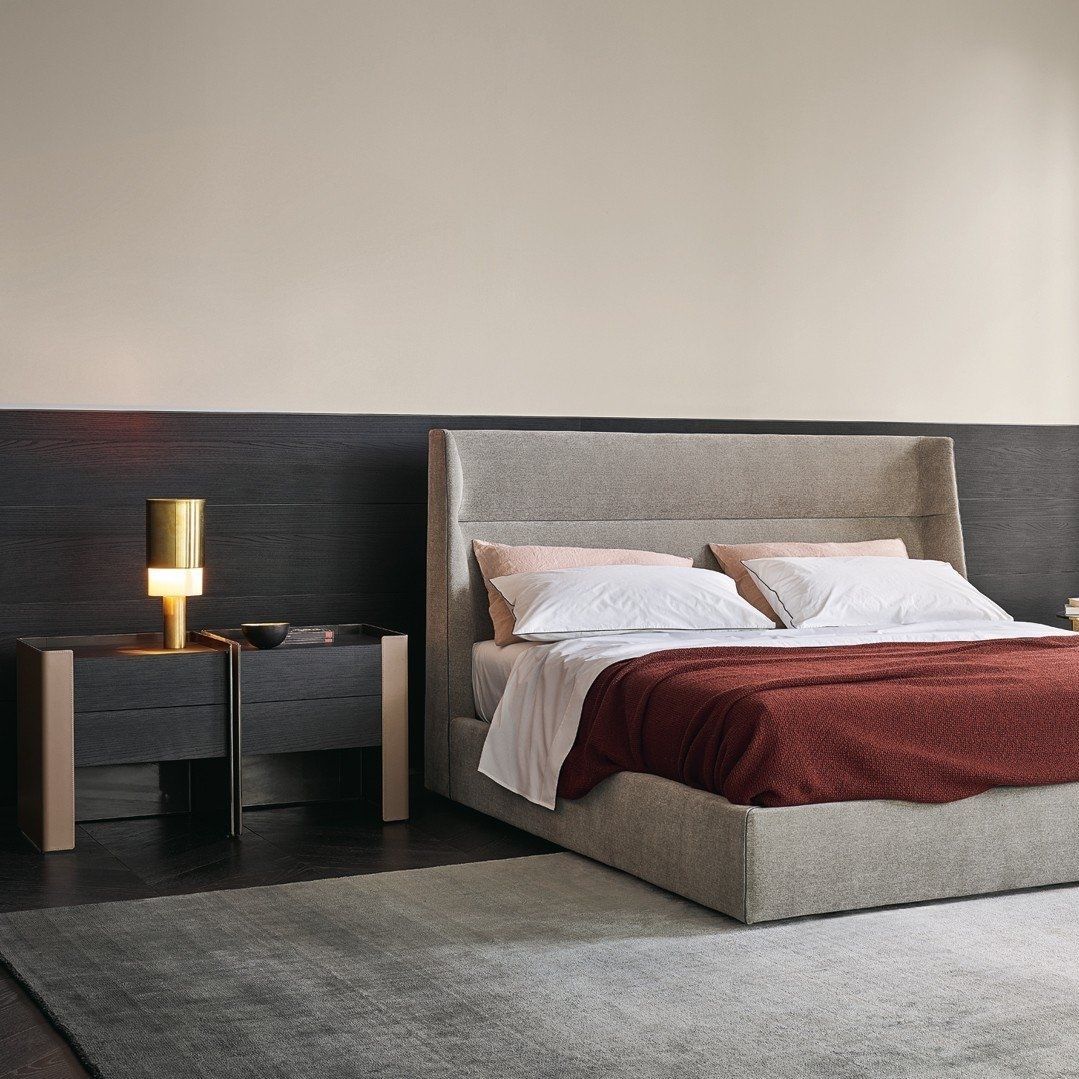 Comodino contemporaneo - CHLOE - Poliform - in legno laccato / impiallacciato in legno / in pelle