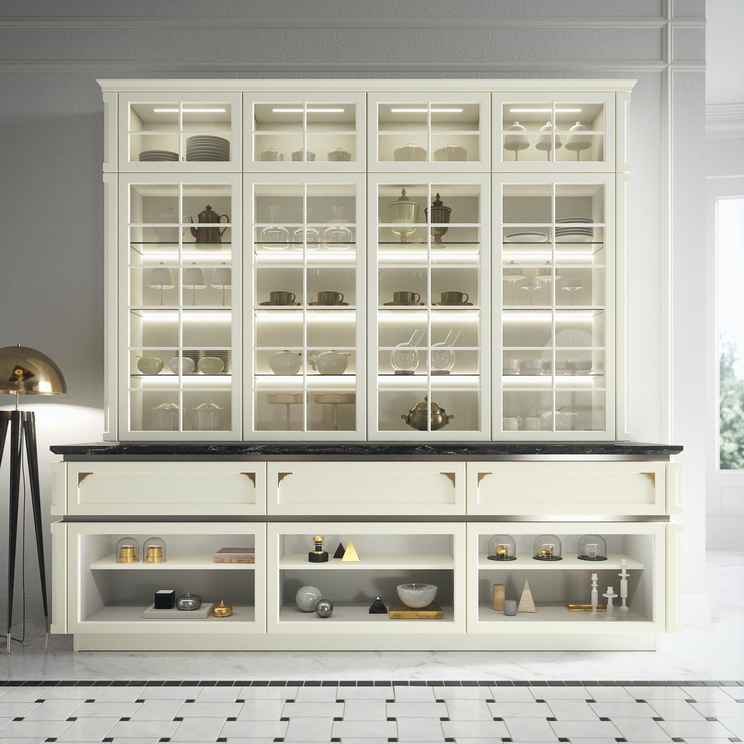 Credenza con alzata classica - Kelly - SNAIDERO RINO SPA - in legno