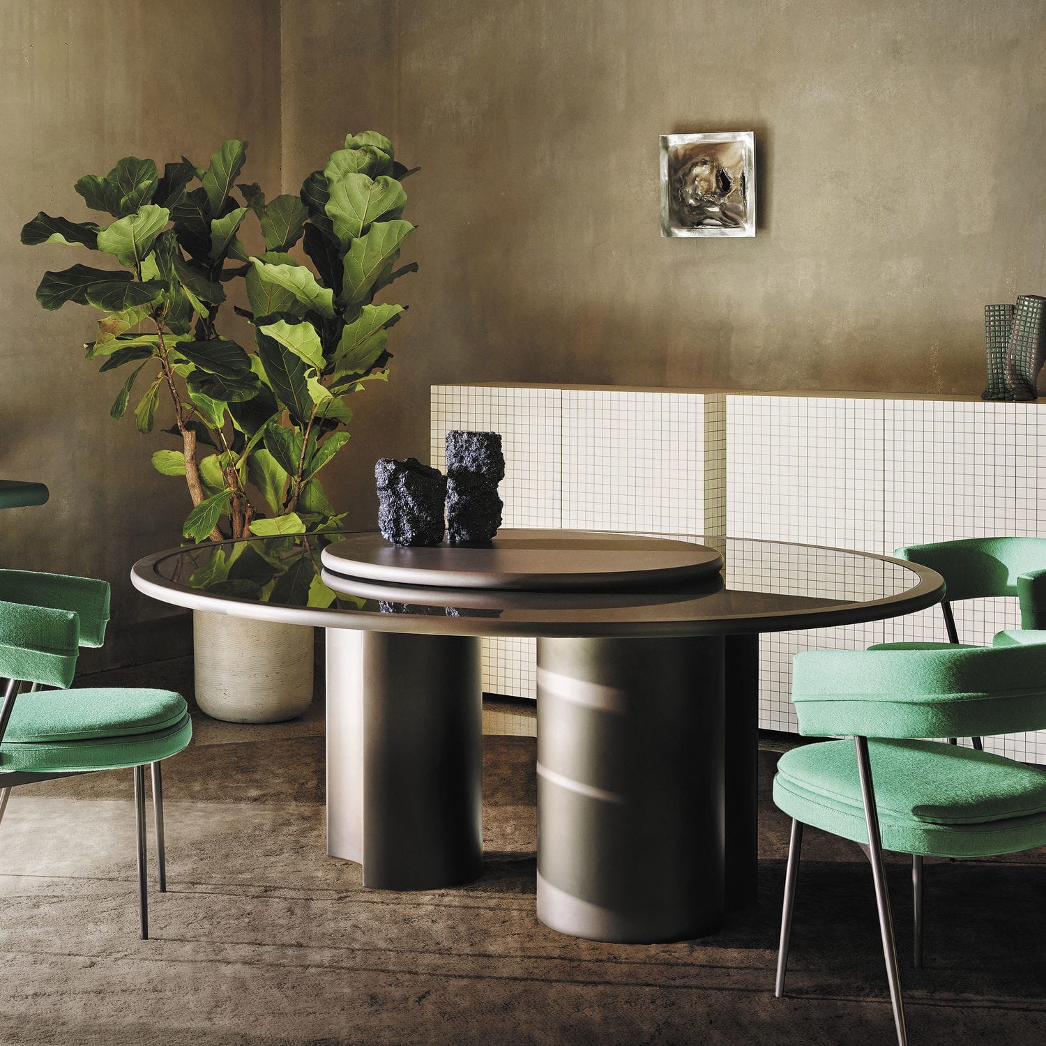 Piano per tavolo in MDF laccato - LAZY SUSAN - Zanotta - nero / rosso