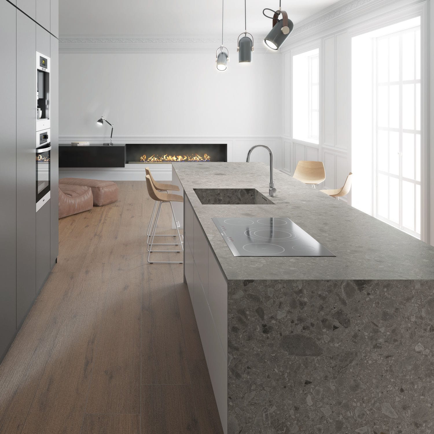 Piano di lavoro in gres porcellanato - ISEO ITOP GRIS BUSH-HAMMERED ...