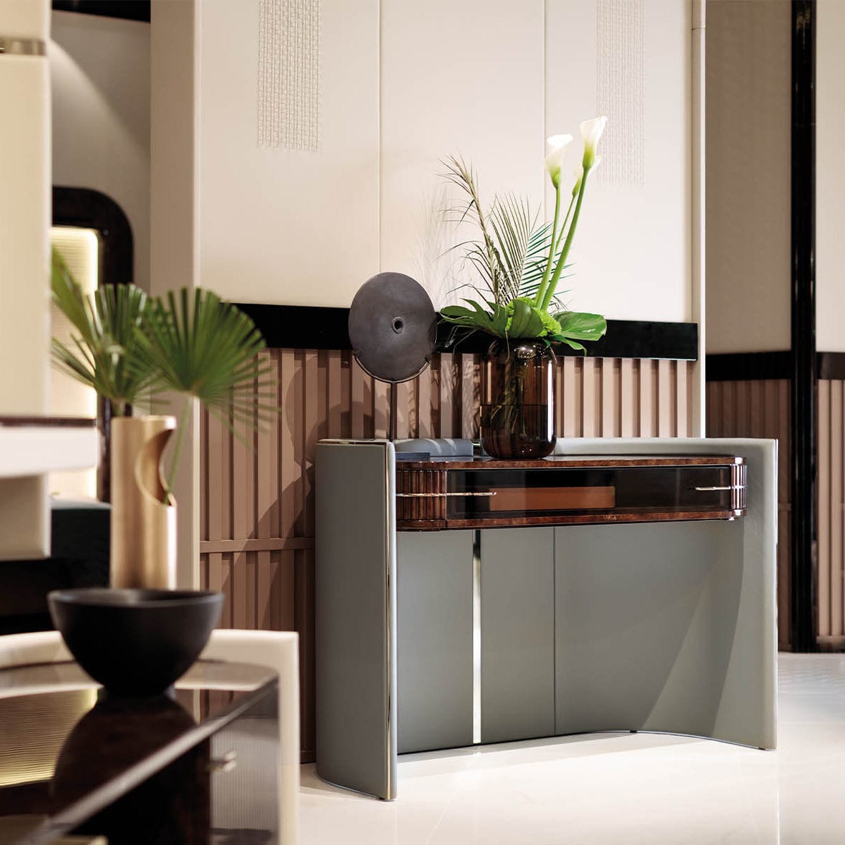 Consolle moderna - Eclipse - TURRI - in bronzo / in legno con vernice di protezione brillante ...