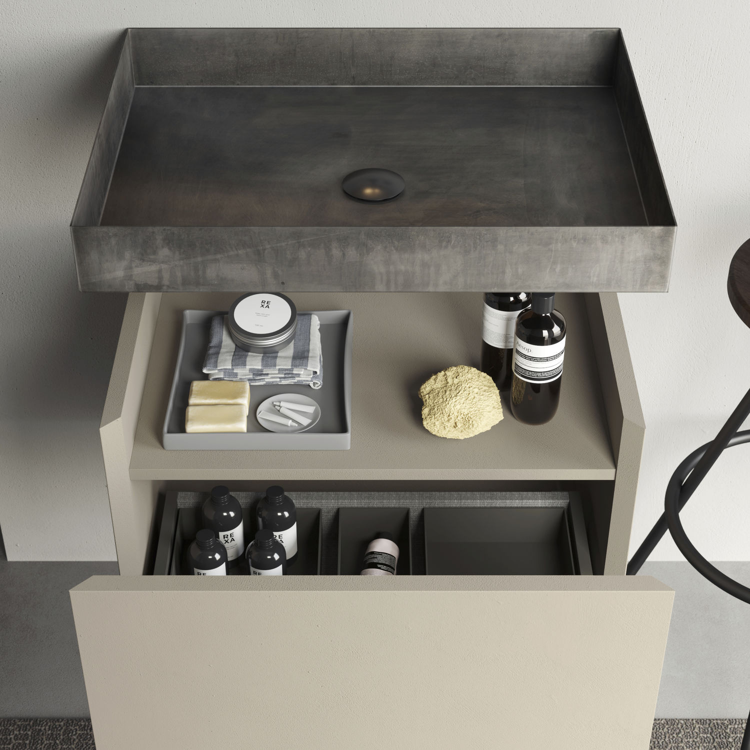 Lavabo sospeso - WALL.E - Rexa Design - in metallo / finitura opaca / rettangolare