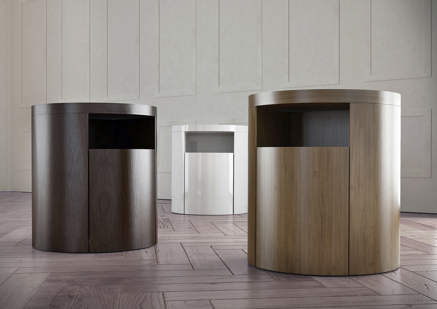 Comodino moderno - MULBERRY - MODLOFT - in legno / rotondo / per uso ...