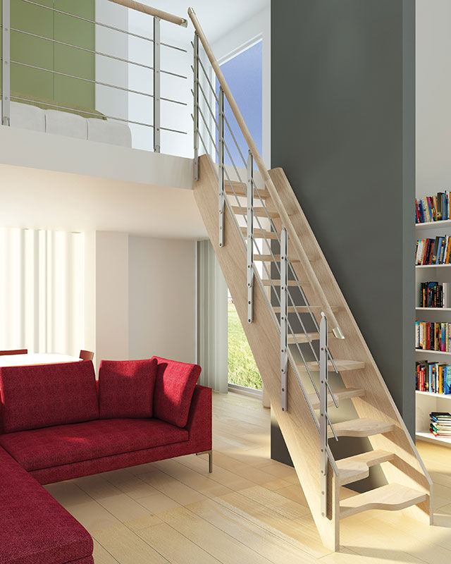 Scala dritta - Mini Brick - RINTAL - con gradini in legno / con struttura in legno / per uso ...