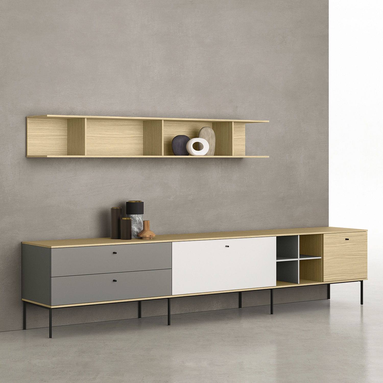 Credenza a muro - ZALF spa - contemporanea / in melaminico / con ripiano